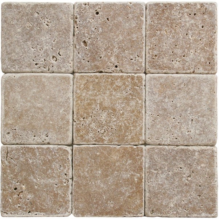 4x4 Noce Tumbled Travertine Tile (3/8) | FBR Marble | PAVERS – POOL ...