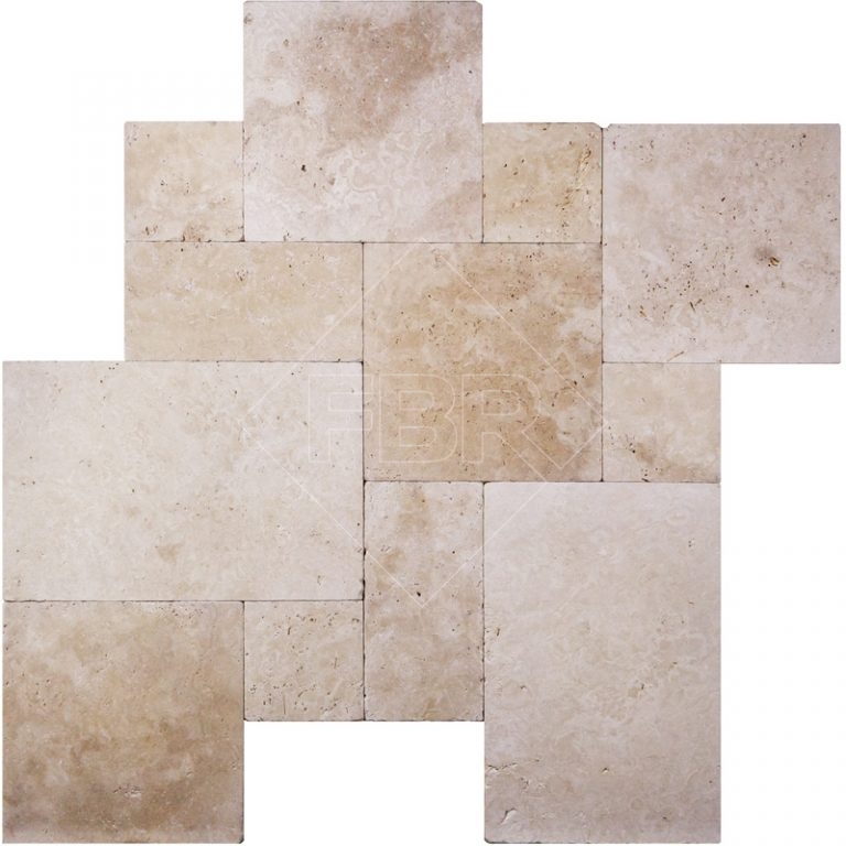 Ivory Tumbled French Pattern Travertine Tile (1/2) | FBR Marble ...
